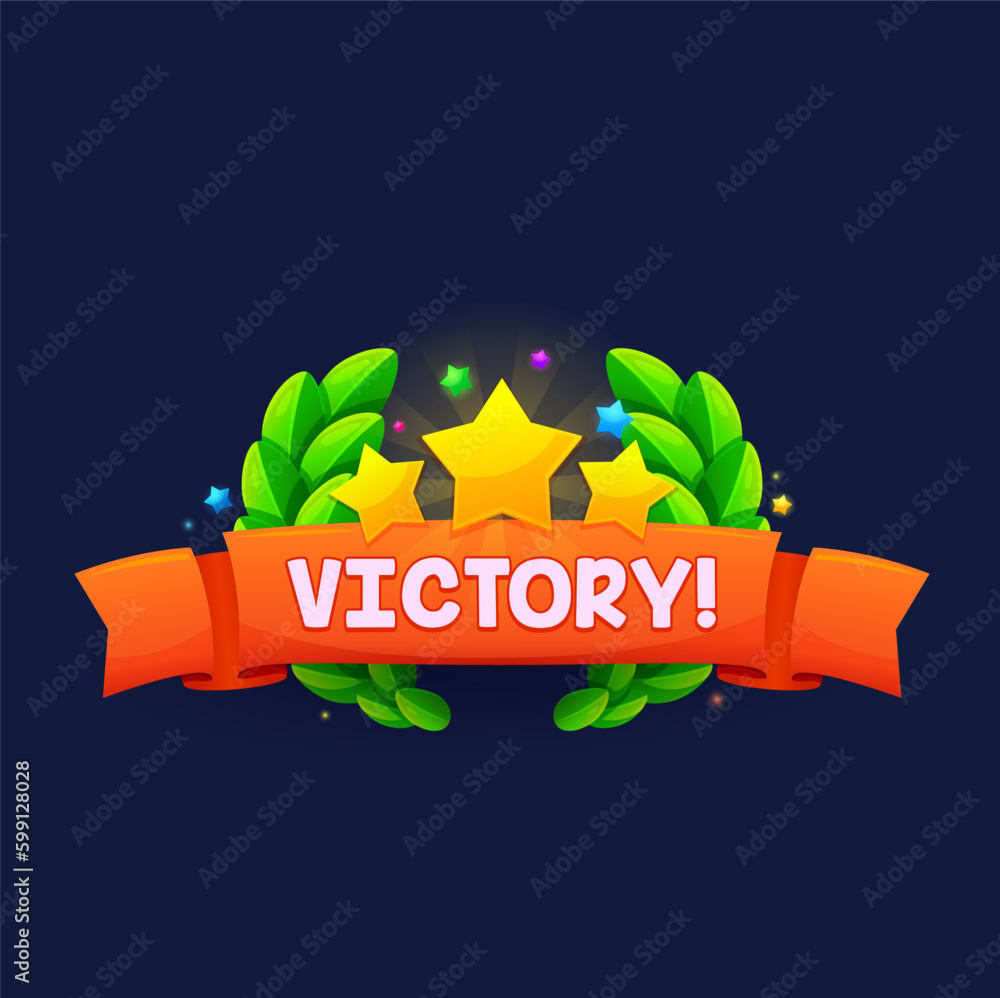 Game victory sign, banner or popup window. Vector award badge with ...