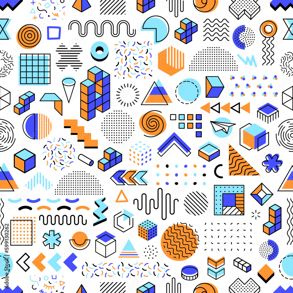 Memphis geometric, simple shapes seamless pattern. Minimalistic ...