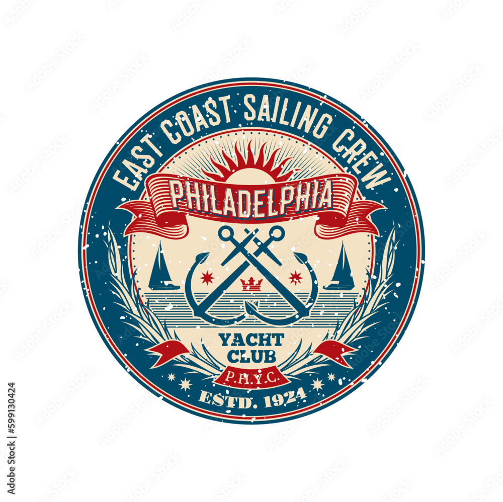 Yacht club retro patch, sailing regatta old badge. Marine adventure ...