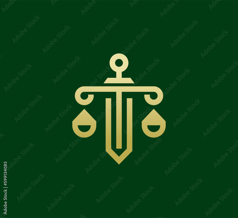Law firm logo. Sword and scale of justice icon. Corporate lawyer symbol ...