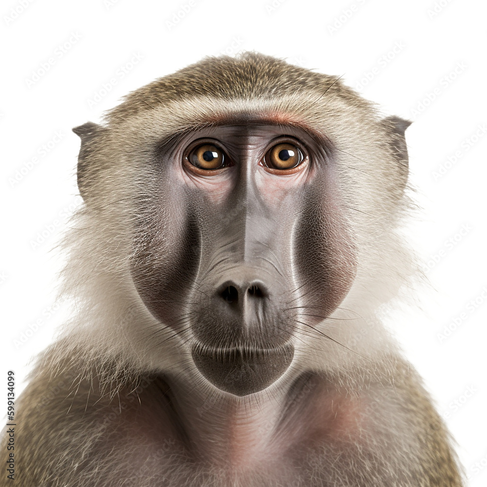 Baboon monkey face shot isolated on transparent background cutout Stock ...