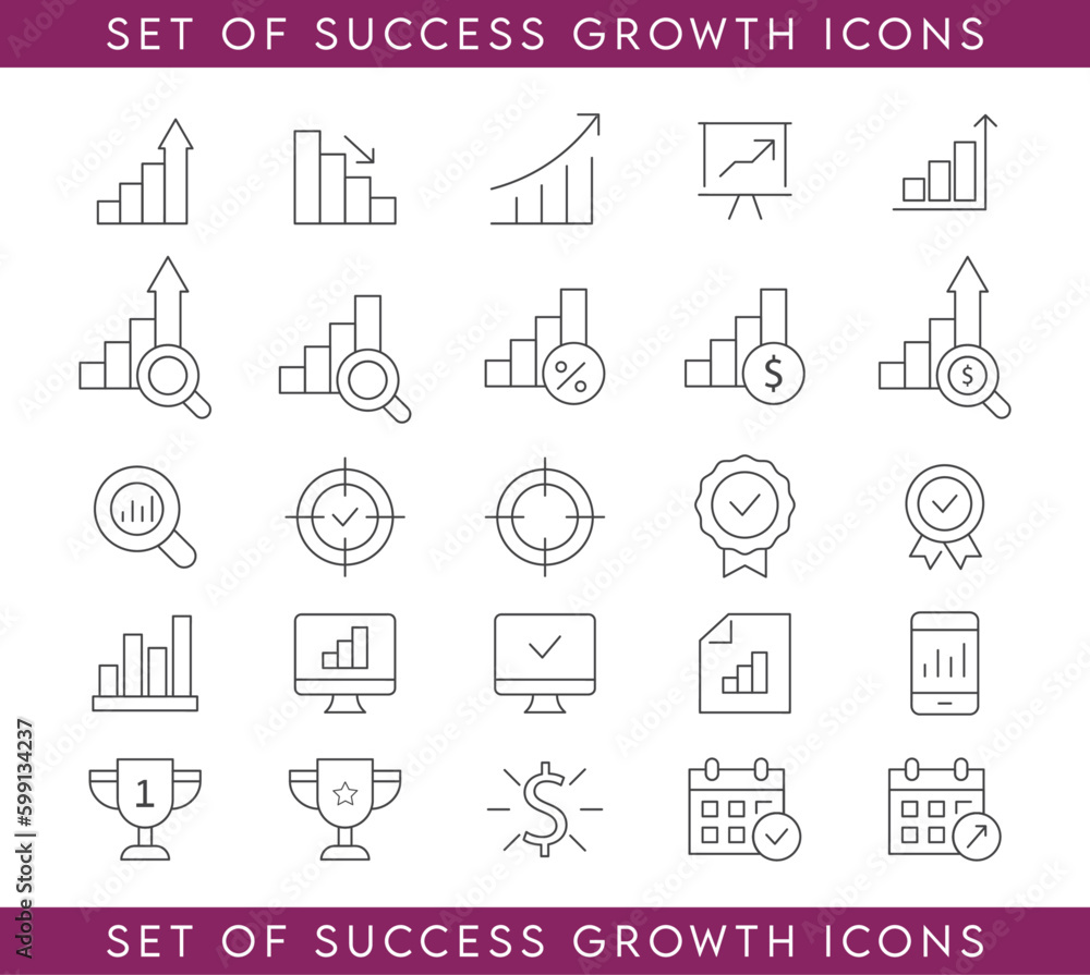 Set of icons Success Business Growth Icons Growing Graph Statistic ...