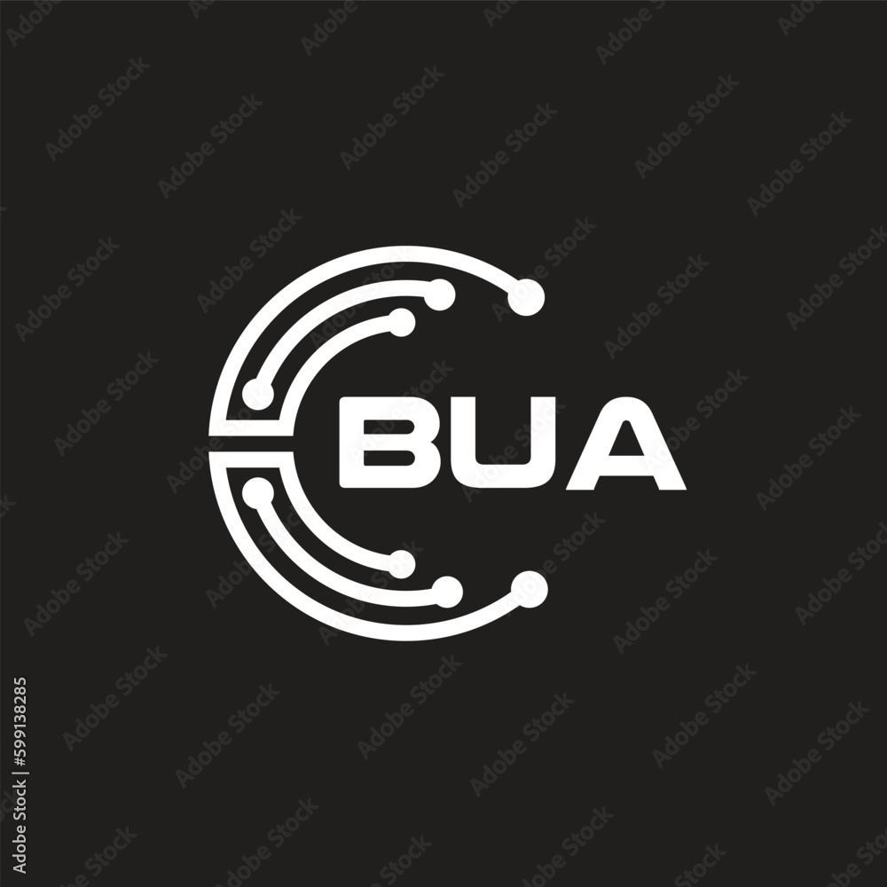 BUA letter technology logo design on black background. BUA creative ...