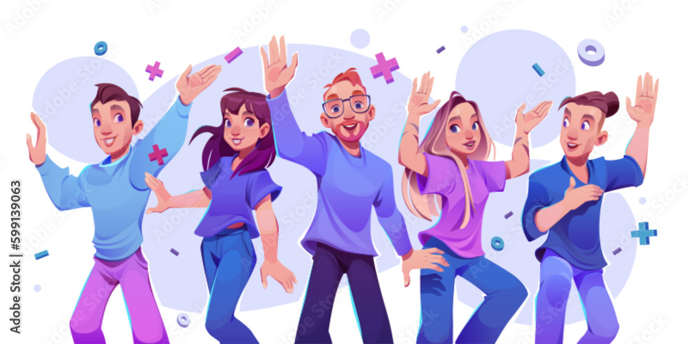 Successful company dream team. Vector cartoon illustration of active ...
