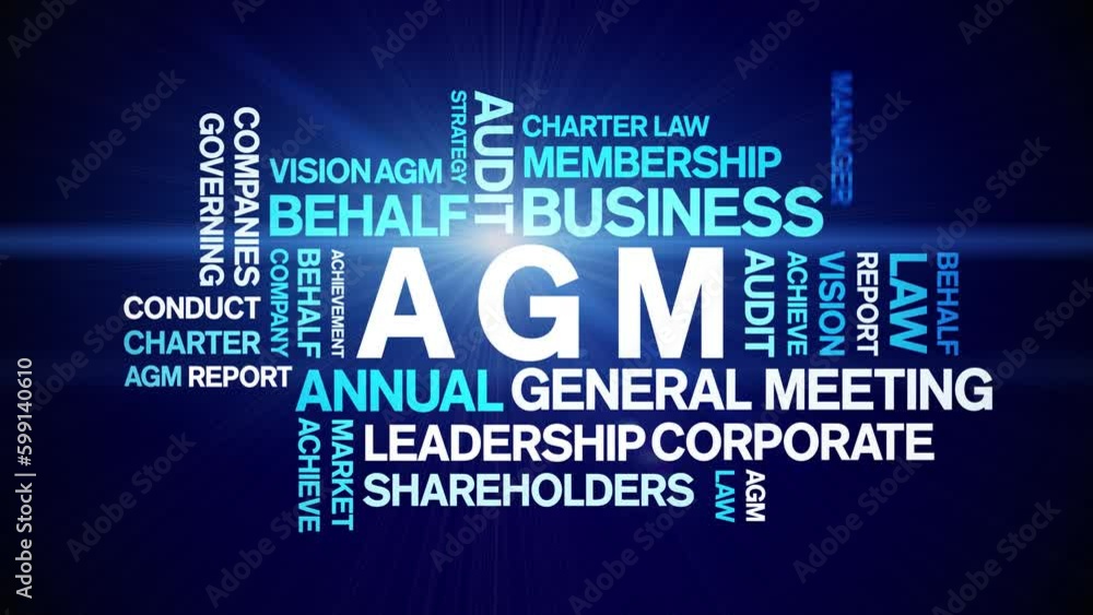 AGM - Annual General Meeting acronym animated tag word cloud;text ...