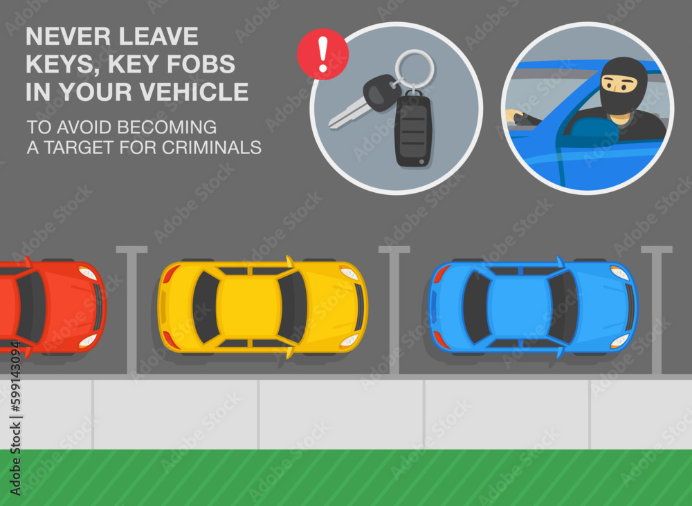 Safe driving tips and rules. Never leave keys in your vehicle to avoid ...