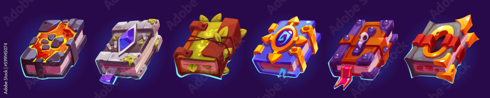 Magic spell book ui game interface icon cartoon vector set. Ancient ...