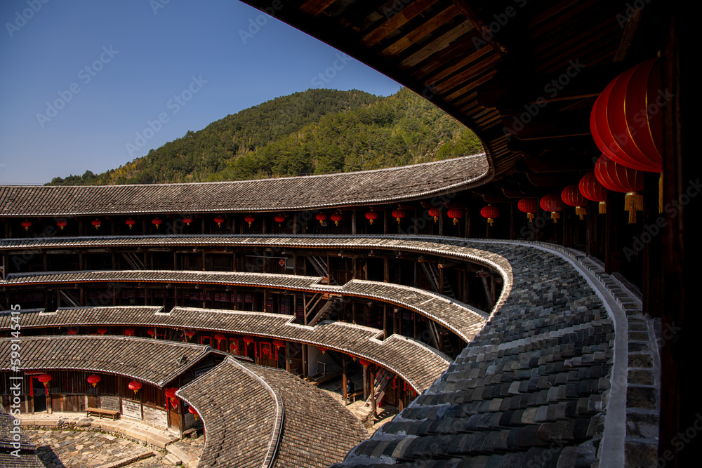 Picture Inside of a Tulou. Photo inside of the Chuxi tulou cluster ...