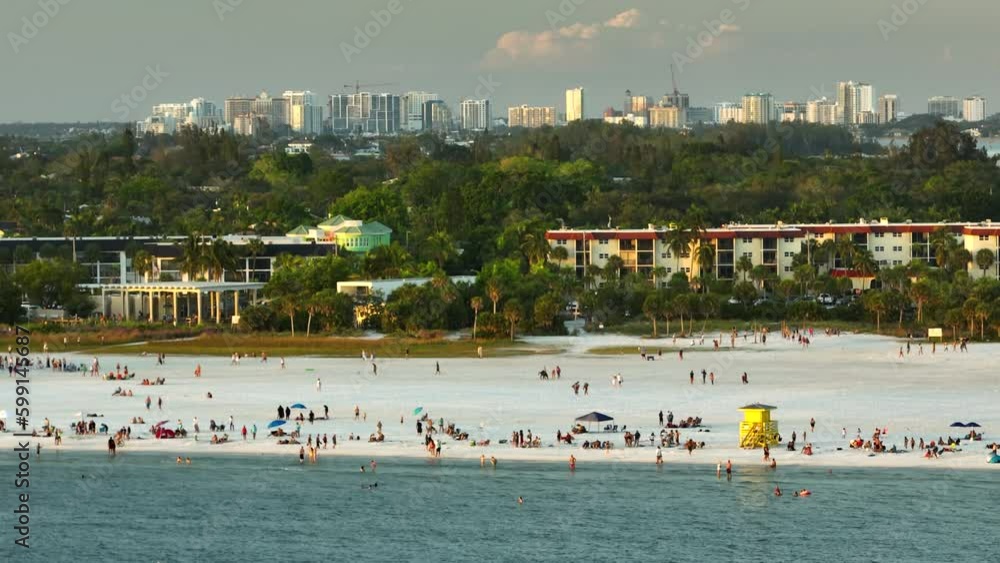 Famous Siesta Key beach with soft white sand in Sarasota, USA. Many ...