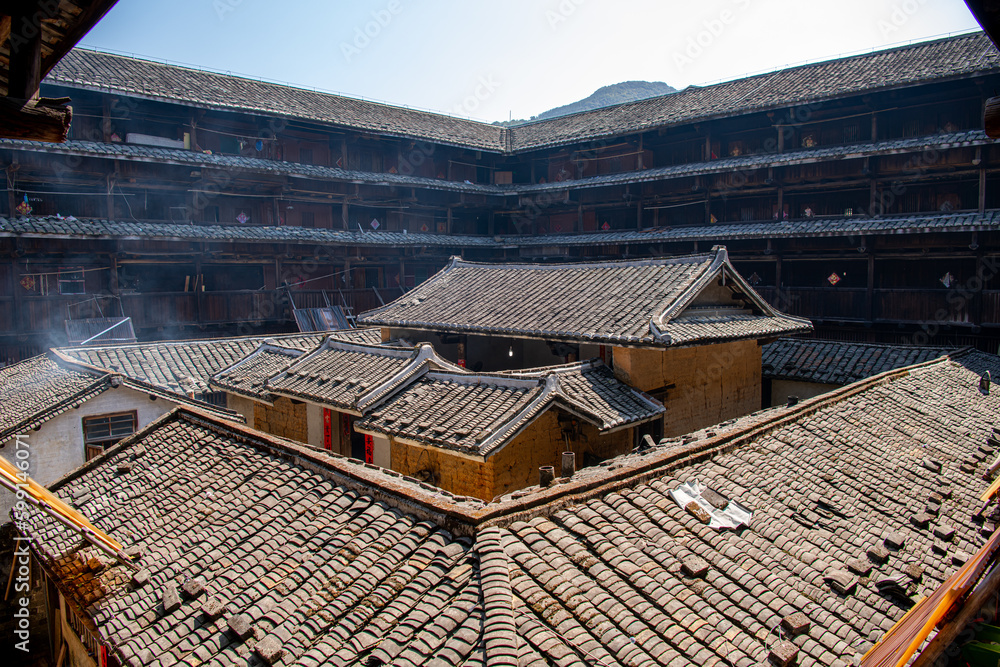 Picture Inside of a Tulou. Photo inside of the Chuxi tulou cluster ...