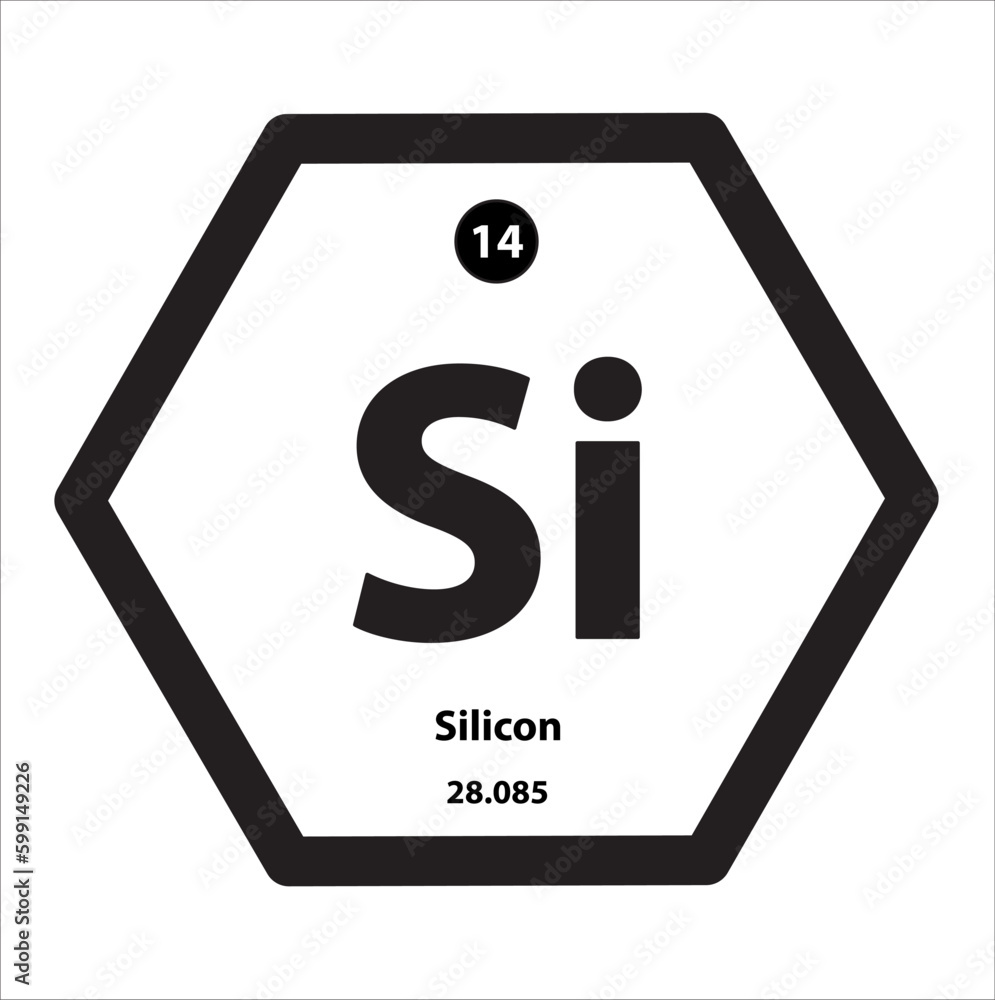 Icon structure silicon (Si) chemical element icon hexagon shape black ...