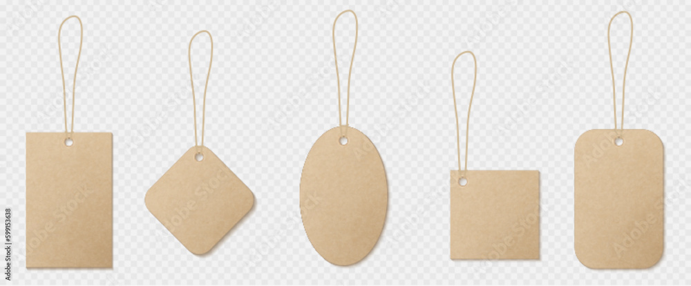 Kraft price tag label vector. Vintage brown cardboard with cord ...