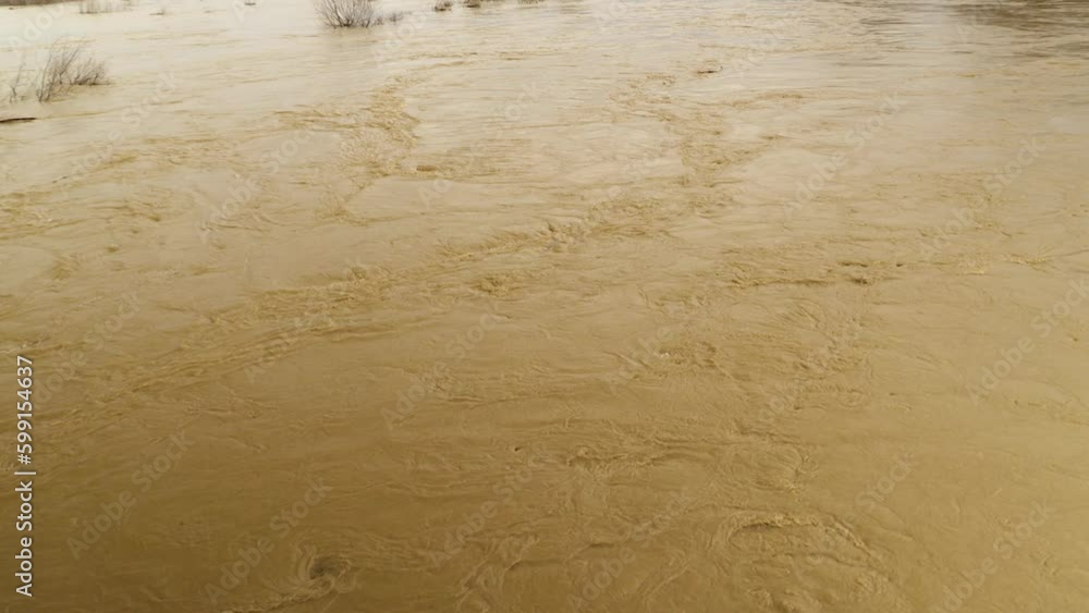 Flooding. A brown muddy river. A fast flowing stream after heavy rain ...