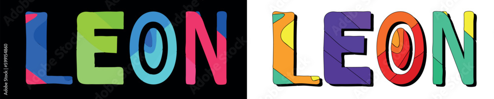 LEON. Set 2 in 1. Bright funny cartoon color doodle isolated text ...