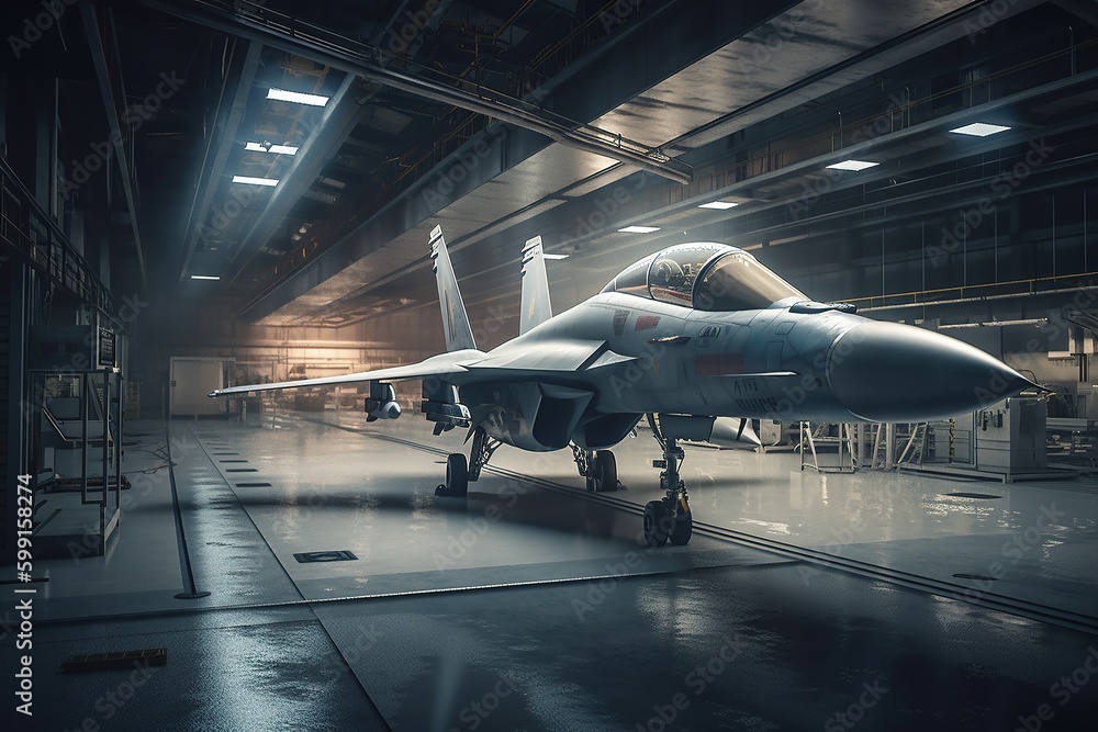 Fighter in the hangar. Service. Generative AI Stock Photo | Adobe Stock