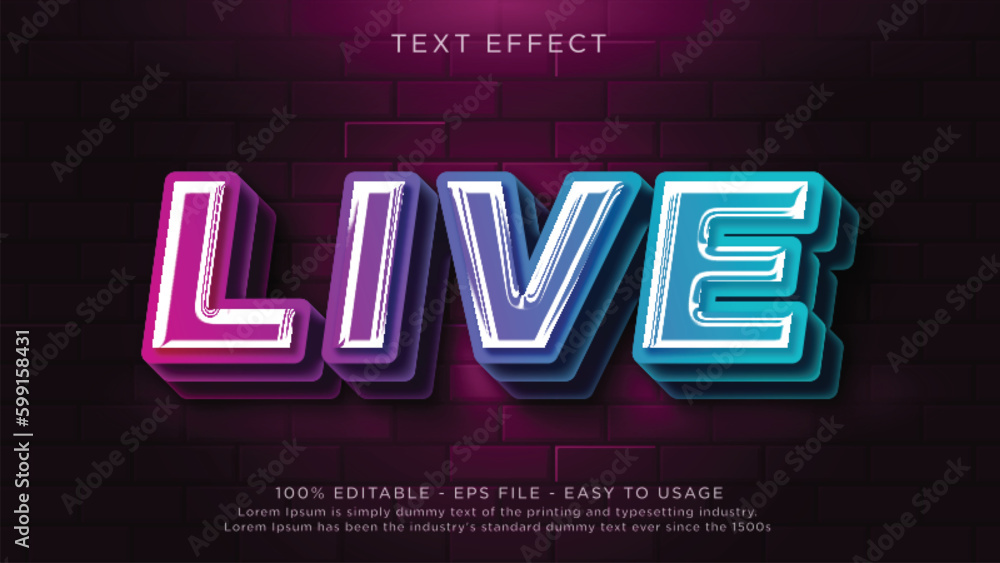Live text effect, editable text effect with glow light theme Stock ...