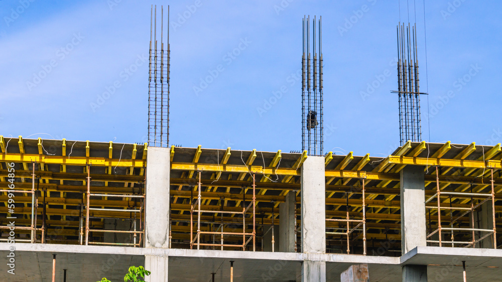 Supports on reinforced concrete piles and a frame during the ...