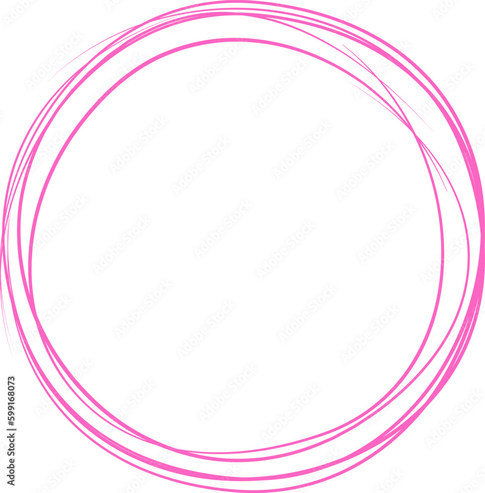 Pink circle line hand drawn. Highlight hand drawing circle isolated on ...