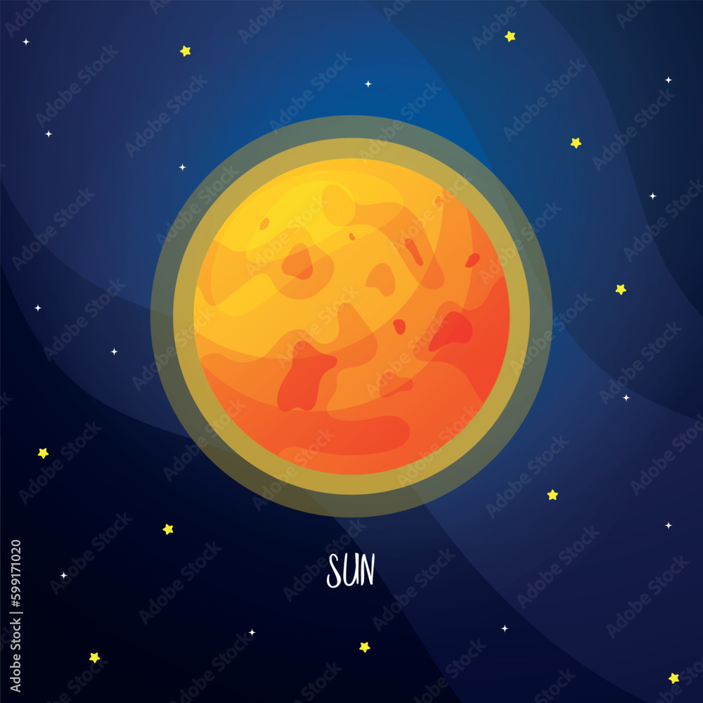Cartoon sun planet for kids education. Solar system planets on the sky ...