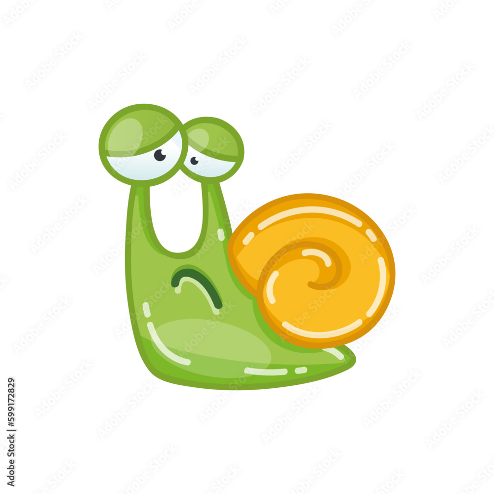 Funny cartoon snail. Cartoon illustration of a sad slug isolated on a ...