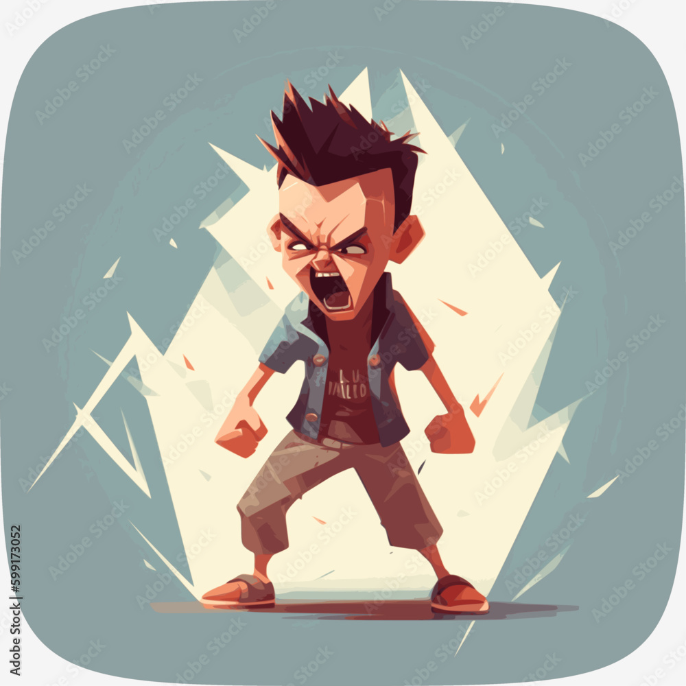 boy gets mad angry fighting and shouting expression, Vector ...