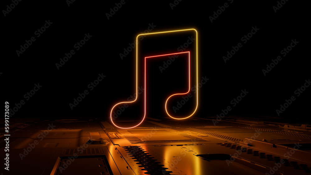Orange and Yellow Audio Technology Concept with music symbol as a neon ...