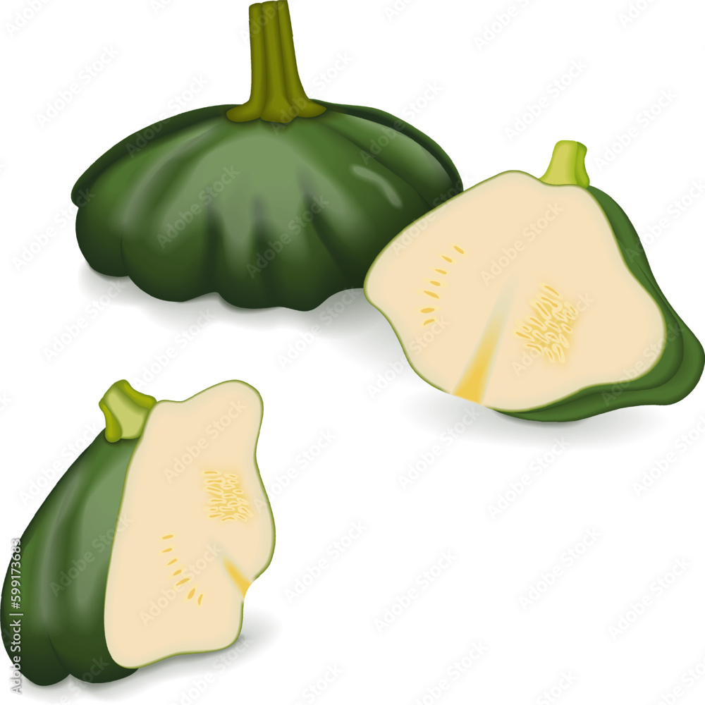 Whole and half of Green Patty Pan squash or Scallop or Scallopini ...