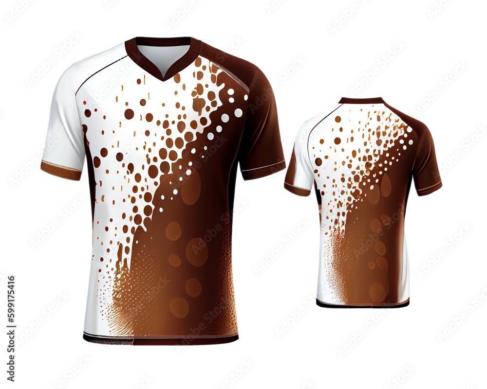 Mock up brown jersey with light chocolates and white pattern and chest ...