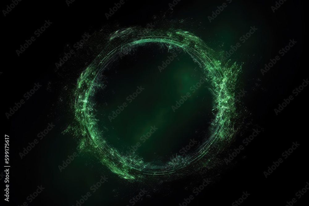 Glitter mist. Circle frame. Mystic vortex. Green color sparkling dust ...