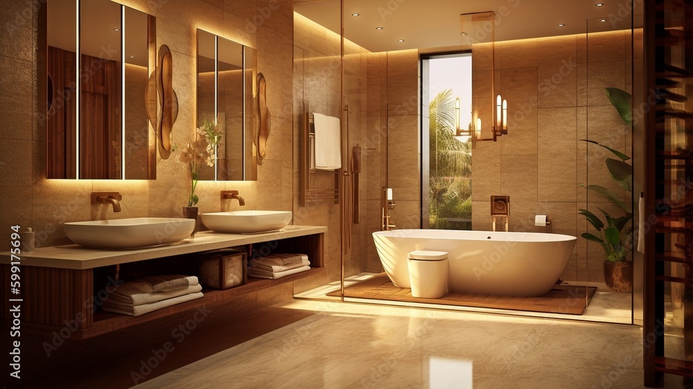 Large, VIP bathrooms with luxury interior design are contemporary and ...