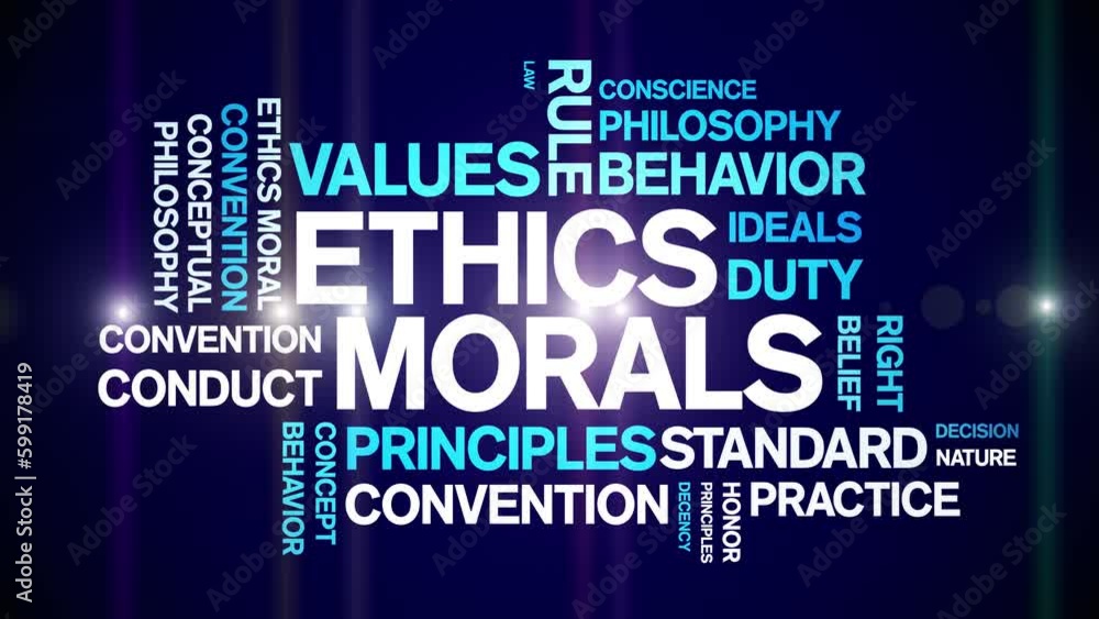 Ethics Morals animated tag word cloud;values text design animation ...
