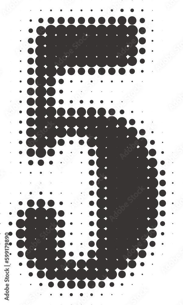 Halftone number 5. Grunge font with pixel pattern. Typography numeral ...