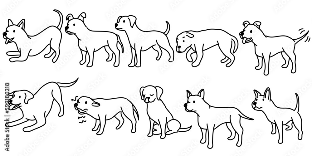 Doodle Cartoon dog illustration set in different poses. Cute sitting ...