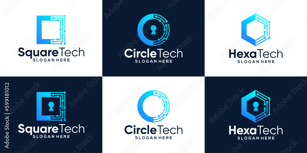 Vetor de Collection of technology connection logo design with abstract ...