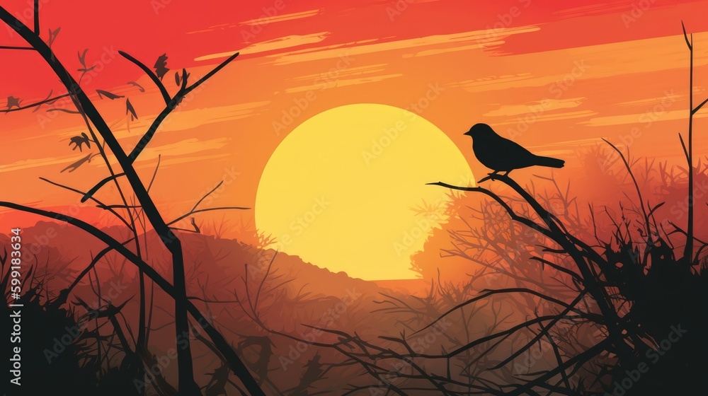 Determined Bird at Sunrise, Successful Early Worm Catch, Vibrant Dawn ...