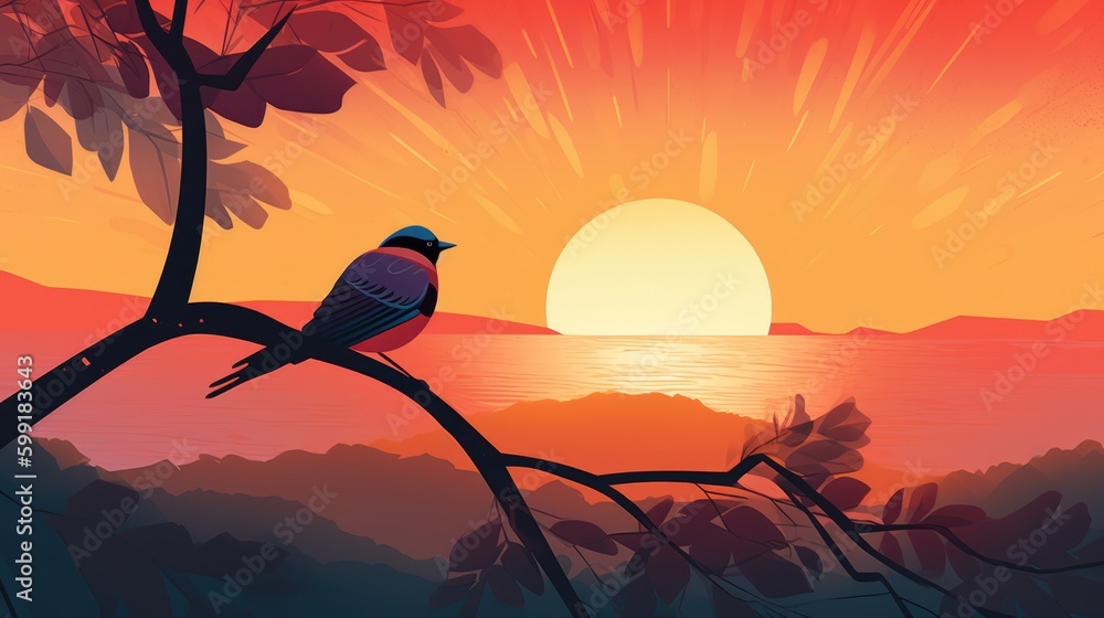 Determined Bird at Sunrise, Successful Early Worm Catch, Vibrant Dawn ...