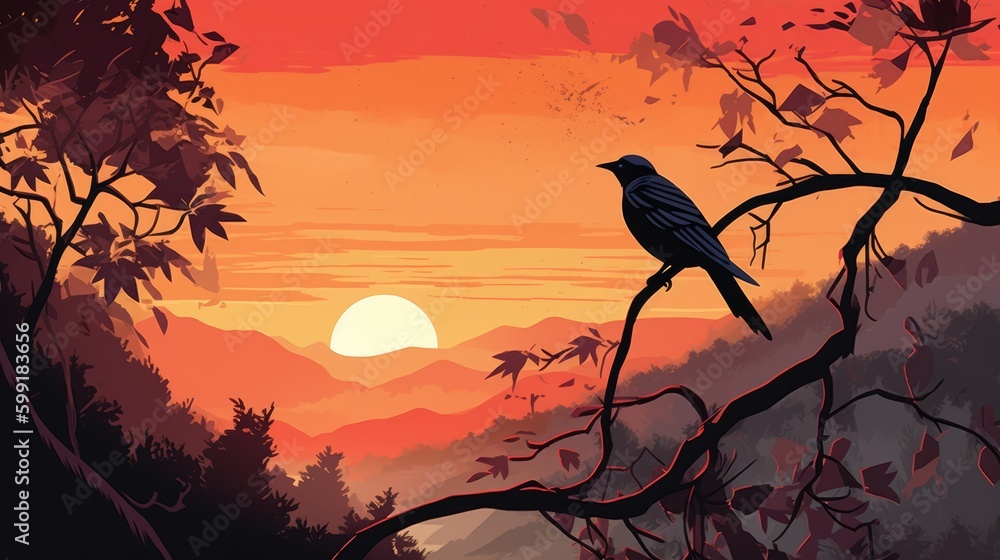 Determined Bird at Sunrise, Successful Early Worm Catch, Vibrant Dawn ...