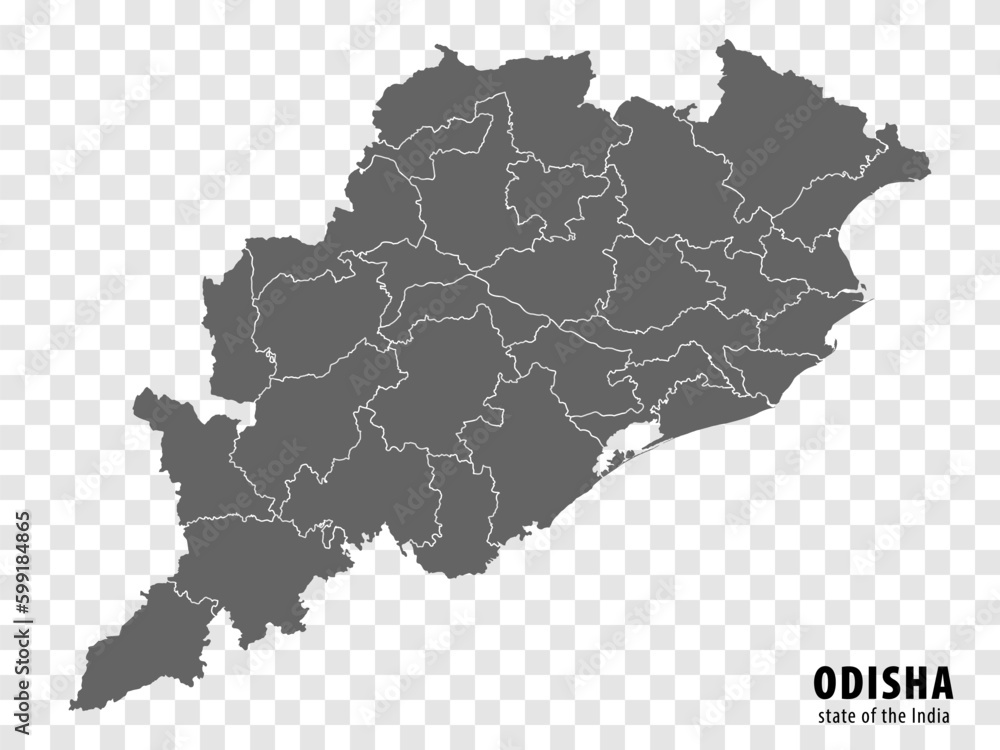 Blank map State Odisha of India. High quality map Odisha with ...