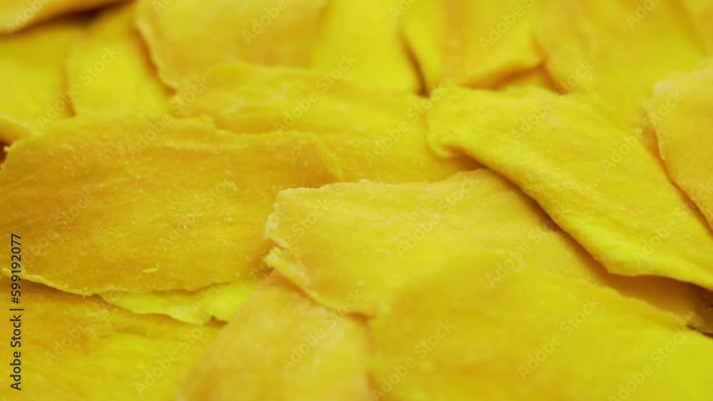 Mango, Fruit, Ripe Dried Mango Slices, Macro, Rotation. Abstract Yellow ...