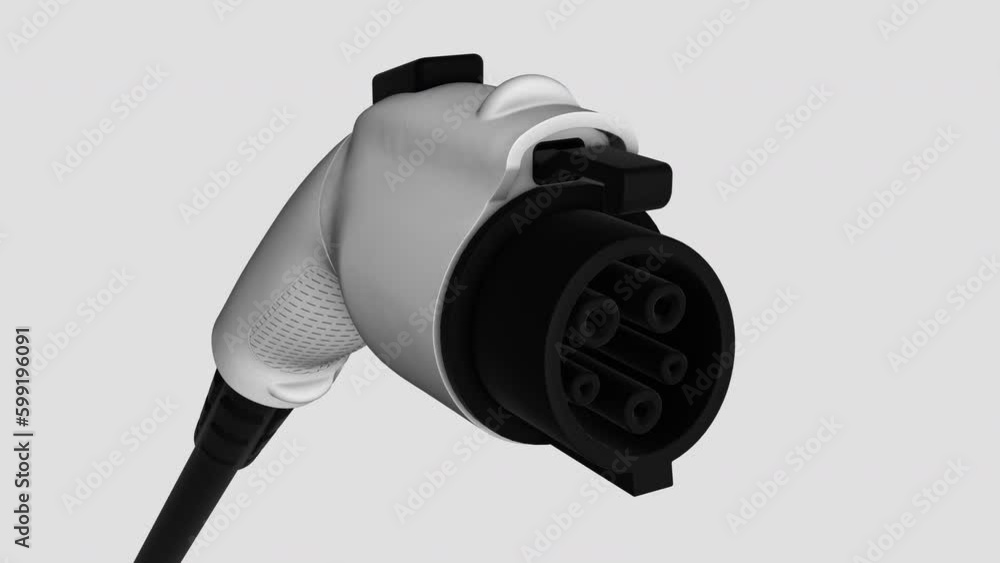 EV charger type 1 plug SAE - 3d animation model on a white background ...