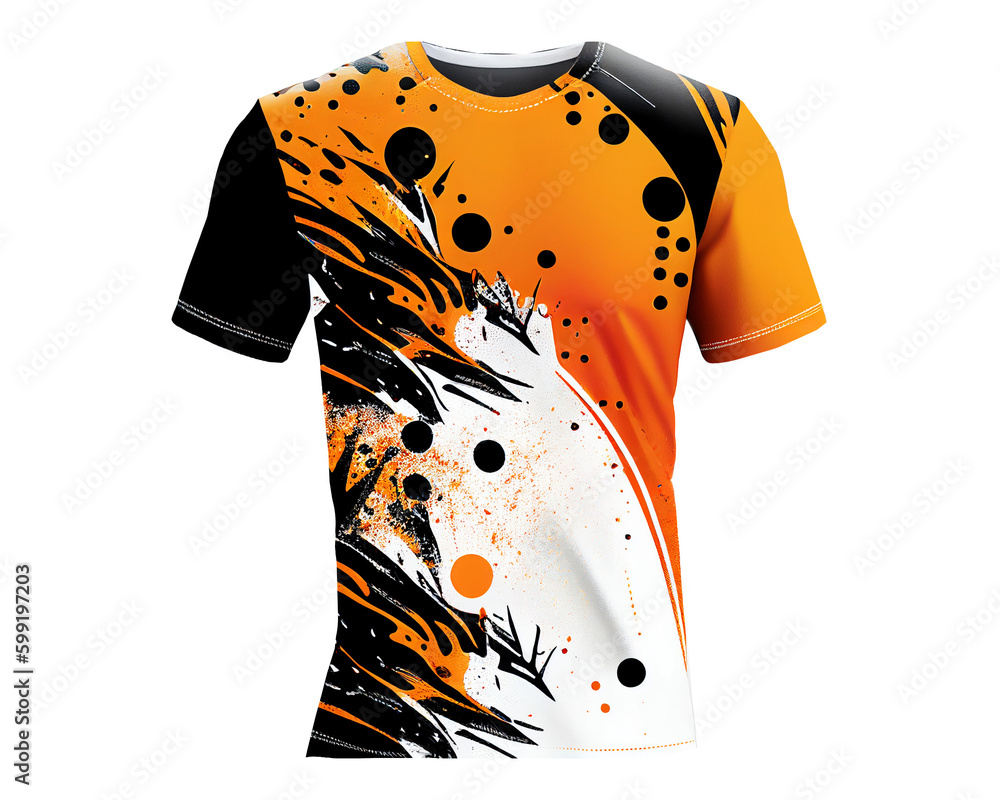 Mock up jersey with orange and black splash pattern and chest shape ...