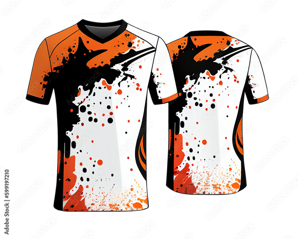 Mock up jersey with orange and black splash pattern and chest shape ...
