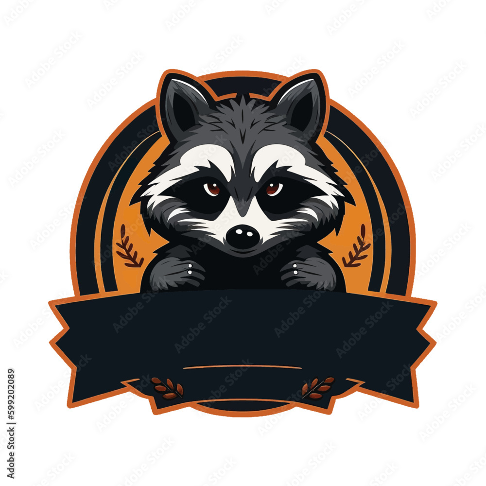 Raccoon vector graphics front side is black-and-white monochrome ...