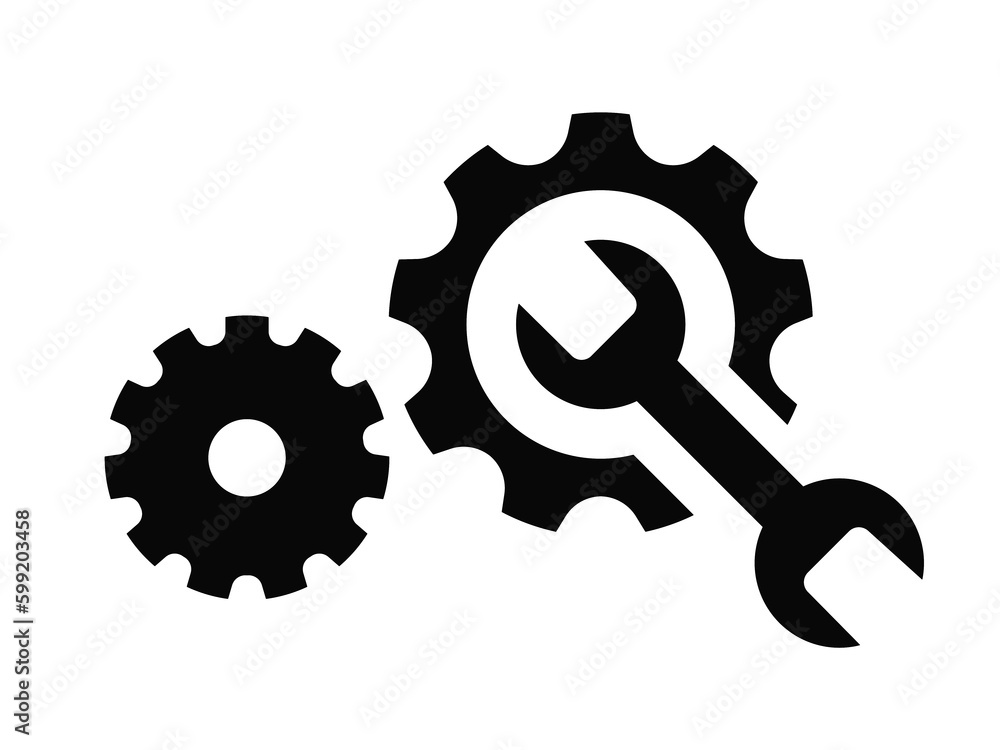 simple wrench and gear icon,Gears wrench work icon,outline of project ...