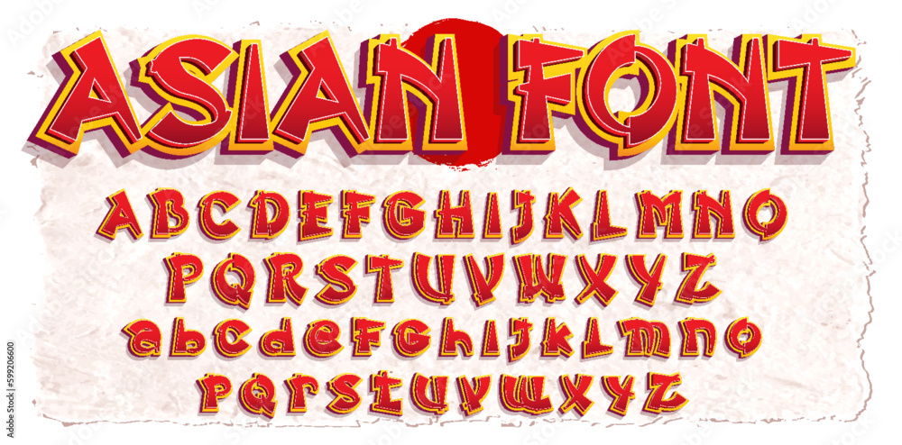 Japanese modern style alphabet font typeface. Typography japan asian fonts and number. English ...