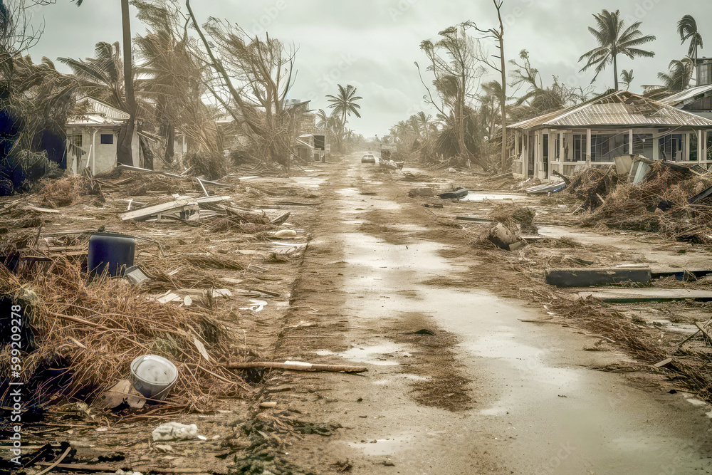 Devastation after a massive cyclone. The aftermath of a powerful ...