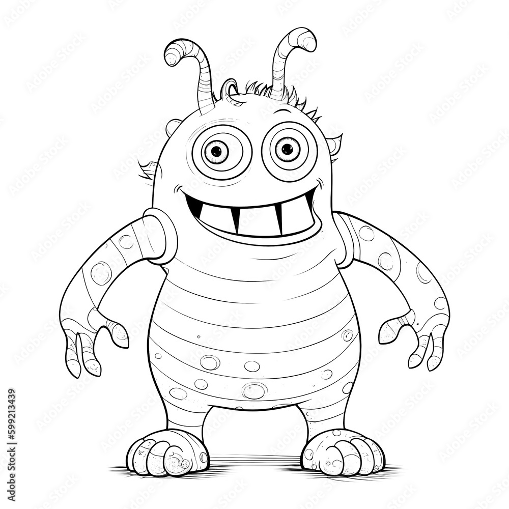 Creature Monster Coloring Page Thick Outline Silhouette Hand Drawn ...