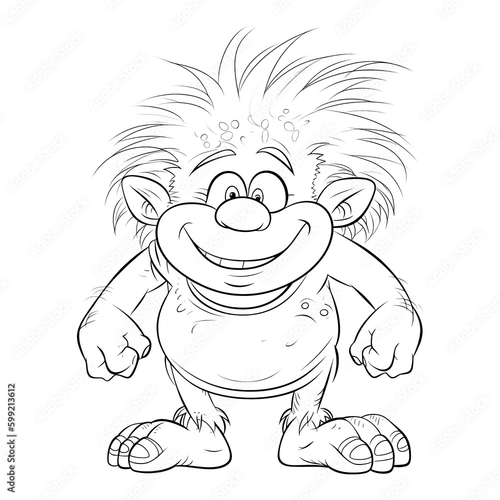 Troll Boy Coloring Page Thick Outline Silhouette Hand Drawn ...