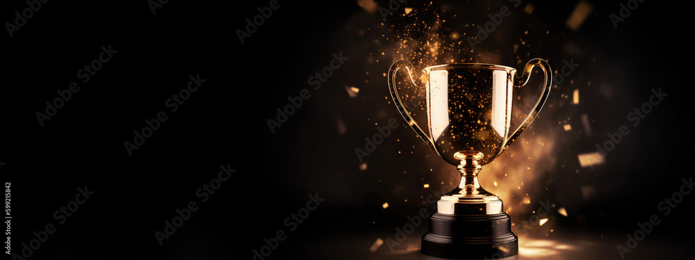 Poster Generative AI, Winner trophy with flames, golden champion cup ...