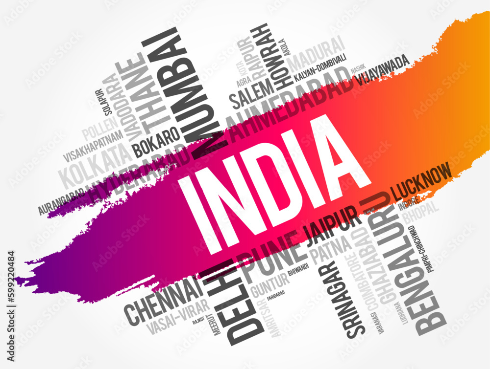 List of cities in India word cloud collage, business and travel concept ...